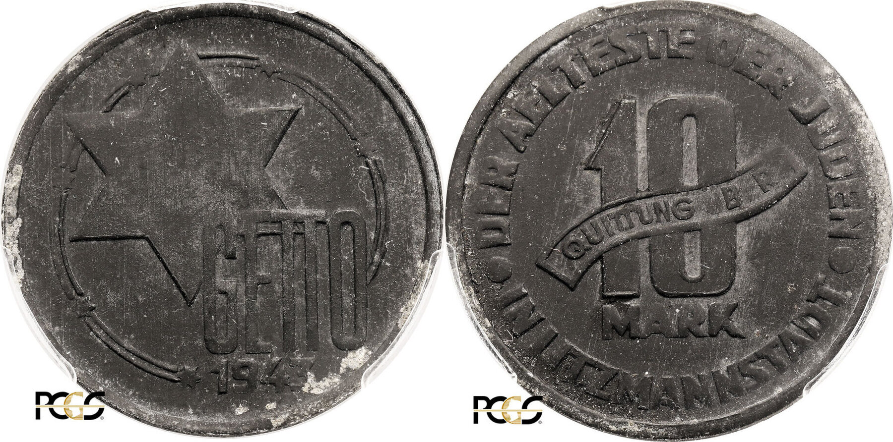 Ghetto in Lodz 10 Mark 1943 (Litzmannstadt) PCGS AU Details | MA-Shops