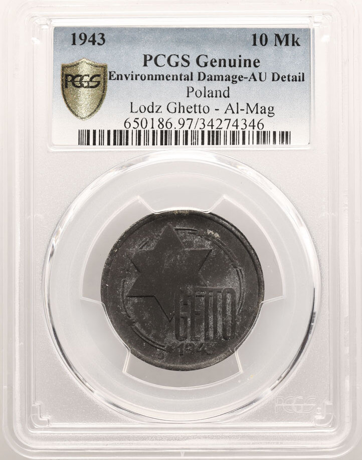 Ghetto in Lodz 10 Mark 1943 (Litzmannstadt) PCGS AU Details | MA-Shops