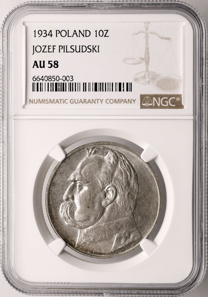Poland 10 Zlotych 1934 Jozef Pilsudski NGC AU 58 | MA-Shops