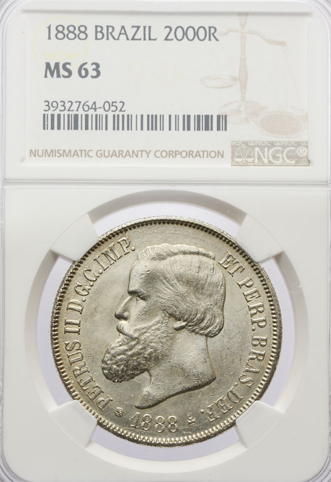 Brazil 2000 Reis 1888 NGC MS 63 | MA-Shops