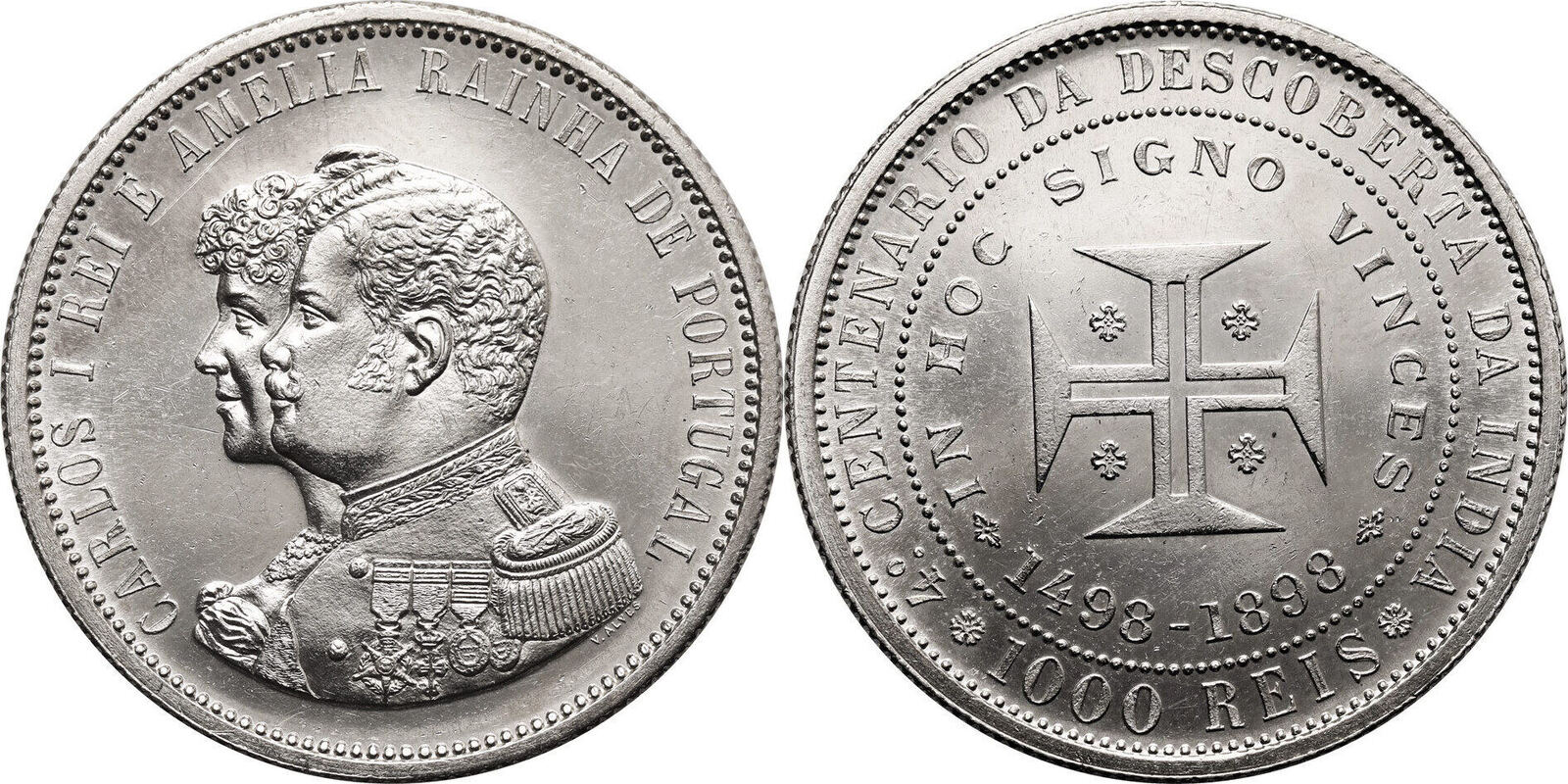 Portugal, Carlos I 1000 Reis 1898 400th Anniversary of the Discovery of India aUNC | MA-Shops