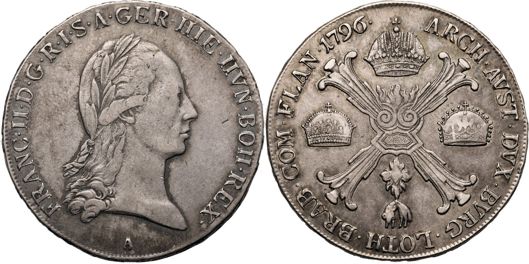 Austrian Netherlands (Belgium), Francis II Thaler (Kronenthaler) 1796 A ...