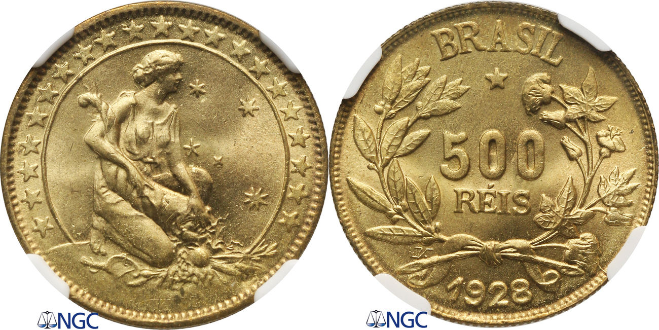 Brazil 500 Reis 1928 NGC MS 67 | MA-Shops
