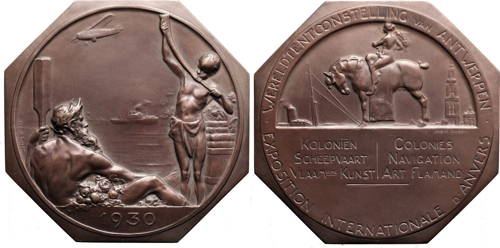 Belgium, Antwerp Bronze Octagonal Medal 1930 International Exhibition ...