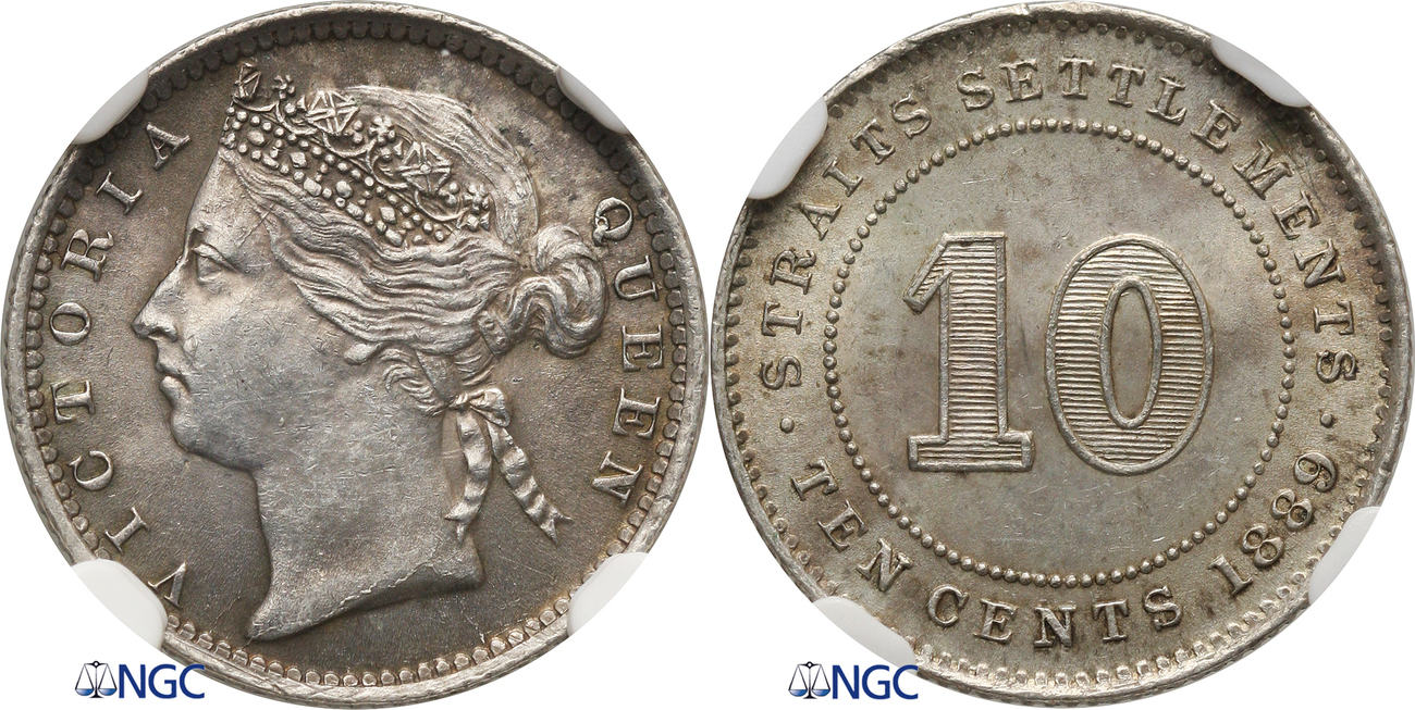 Straits Settlements 10 Cents 1889 NGC UNC Details | MA-Shops
