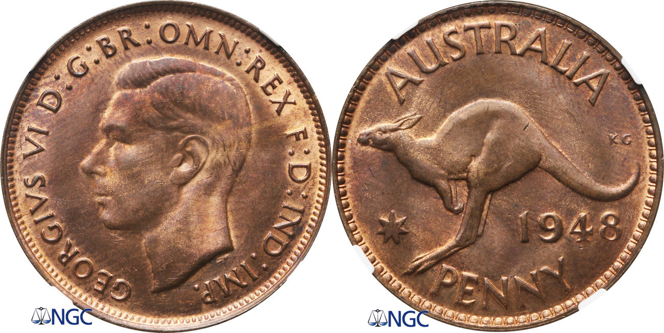 Australia 1 Penny 1948 (M) NGC MS 64 RD | MA-Shops