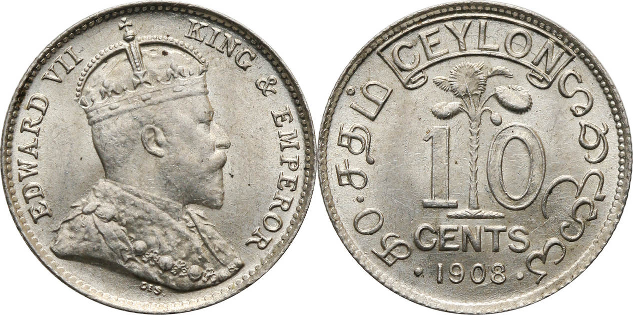 Ceylon 10 Cents 1908 CH UNC | MA-Shops