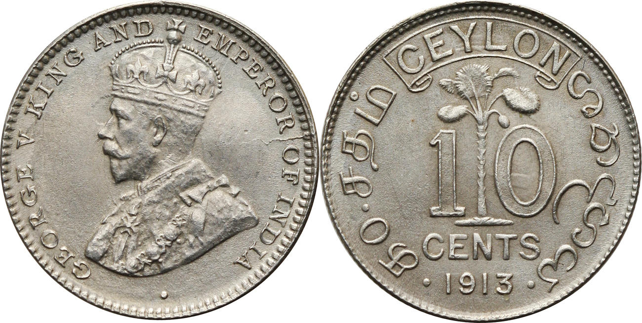 Ceylon 10 Cents 1913 EF/UNC- | MA-Shops