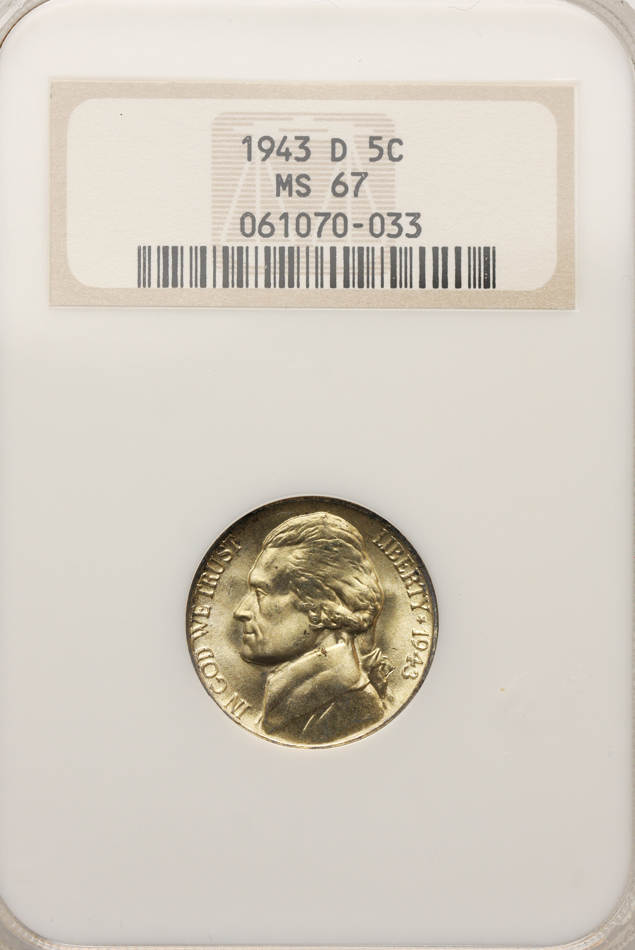 USA 5 Cents 1943 D Jefferson NGC MS 67 | MA-Shops