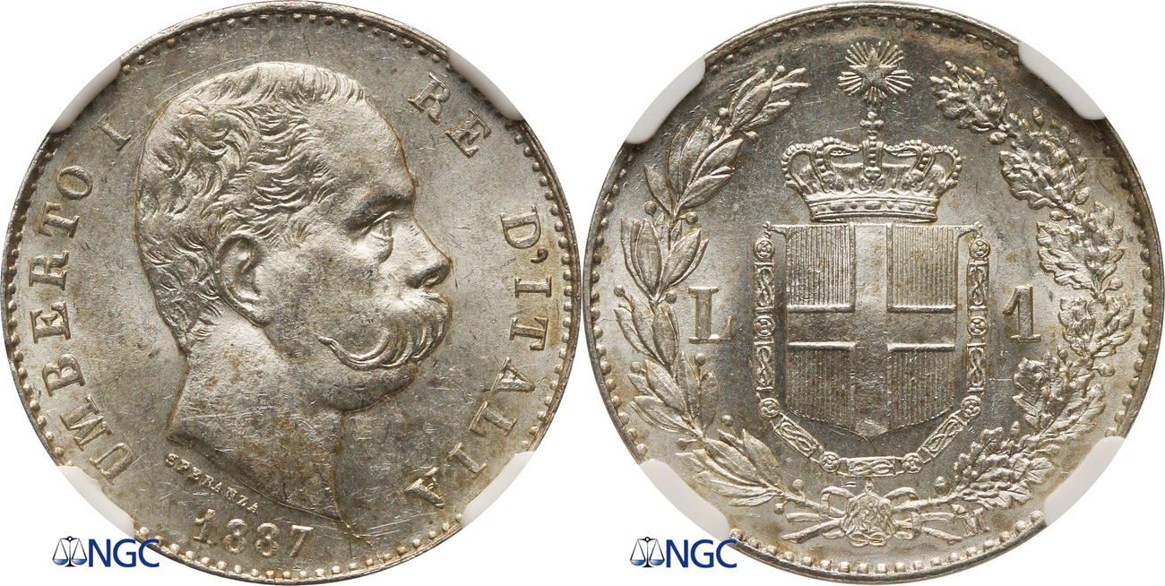 Italy Lira 1887 M Umberto I 1878-1900 NGC MS 62 | MA-Shops