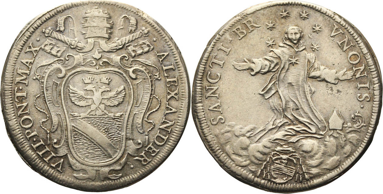 Papal States - Vatican Teston ND (1689) Alexander VIII 1689-1691 VF ...