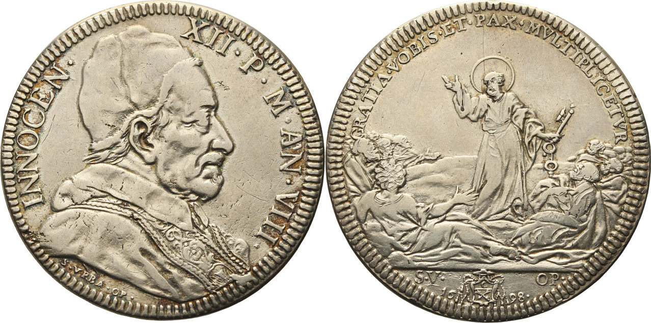 Papal States - Vatican Piastra 1698 / AN VIIII Innocenz XII 1691-1700 ...