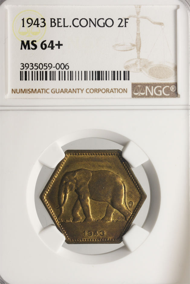 Belgian Congo 2 Francs 1943 NGC MS 64+ | MA-Shops