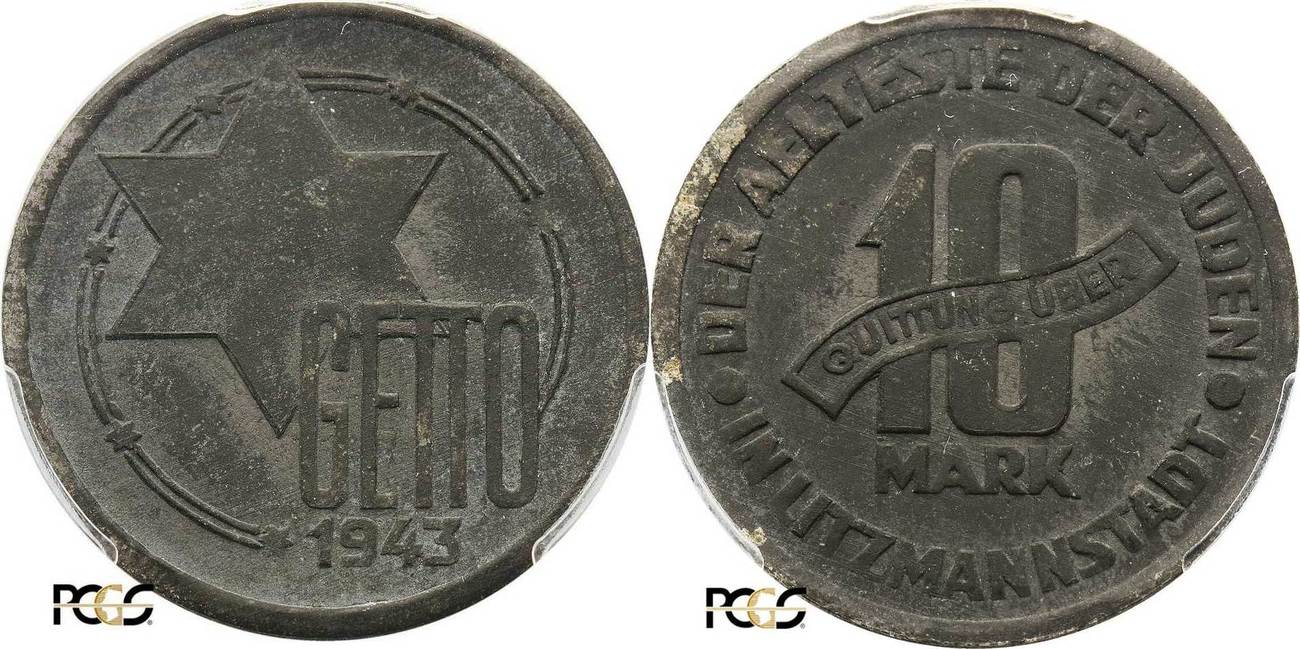 Ghetto in Lodz 10 Mark 1943 PCGS AU Details | MA-Shops