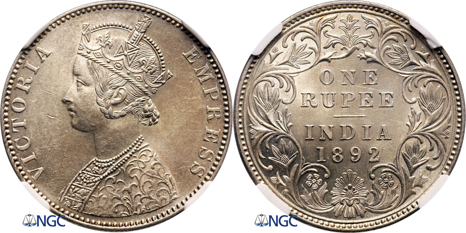 India British Rupee 1892 B Victoria NGC UNC Details | MA-Shops