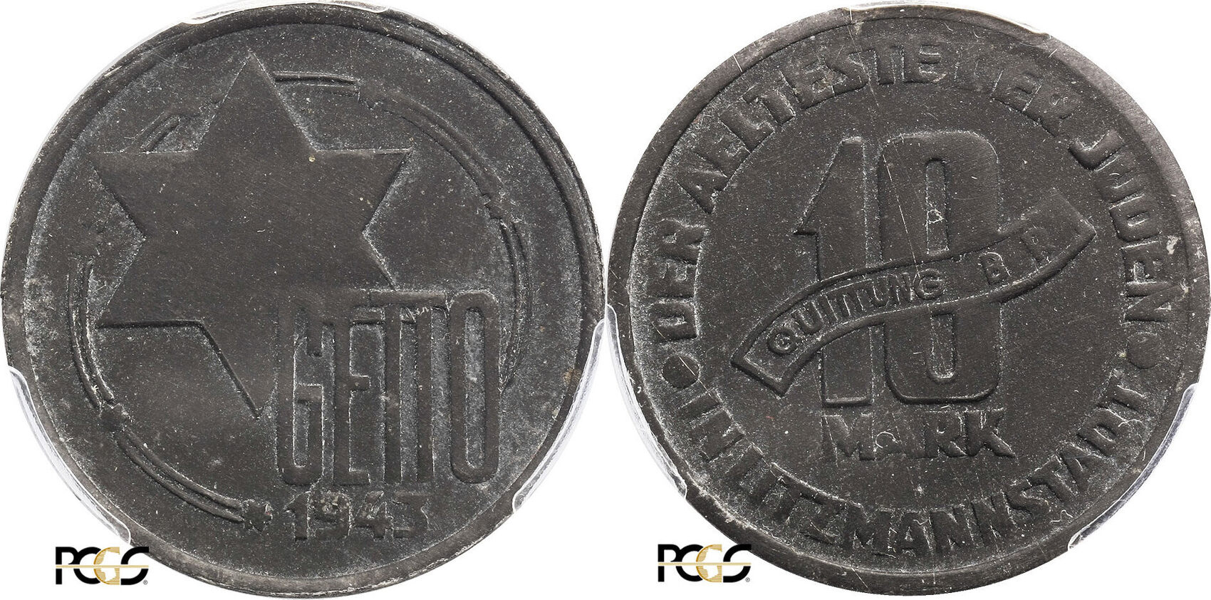 Ghetto in Lodz 10 Mark 1943 PCGS AU Details | MA-Shops
