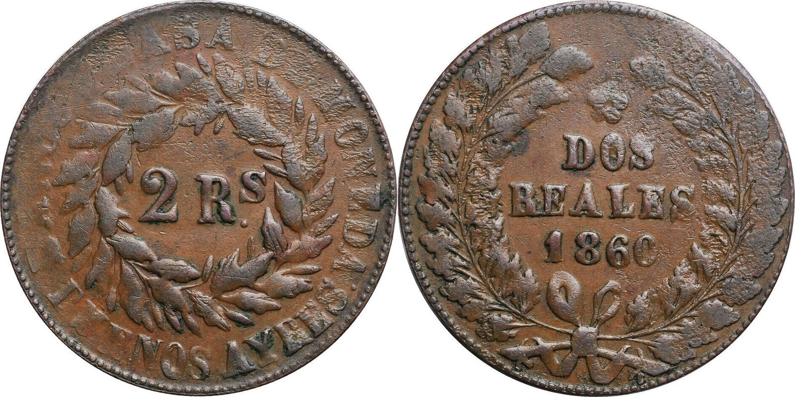 Argentina - Buenos Aires 2 Reales 1860 VF | MA-Shops