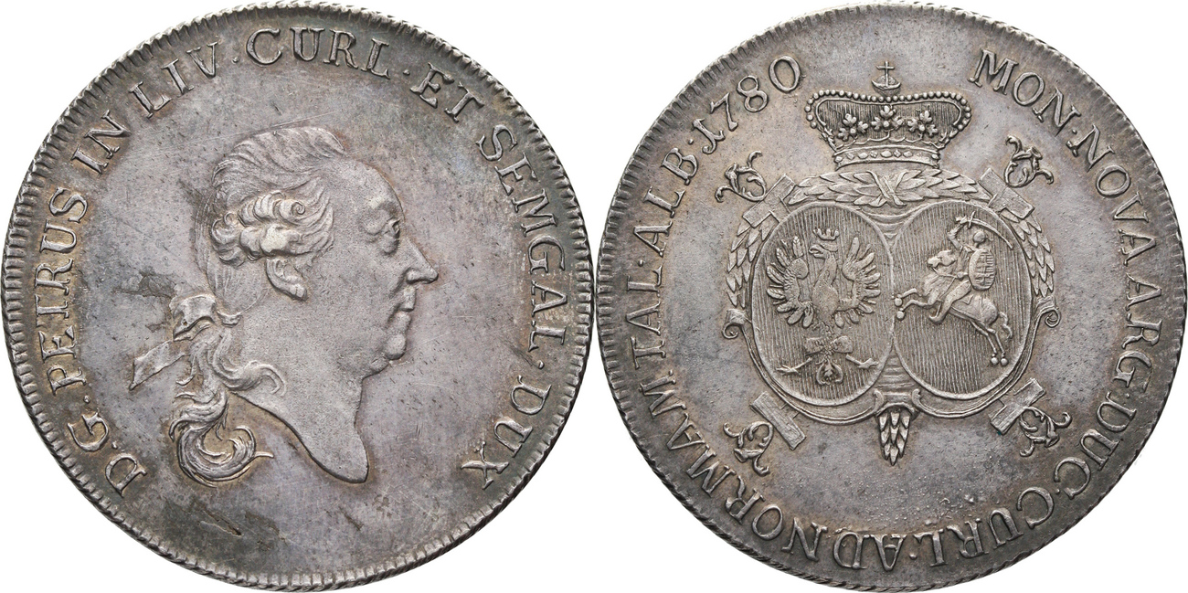 Kurland Taler 1780 Mitau Mint. Peter Biron 1769-1795 AU | MA-Shops