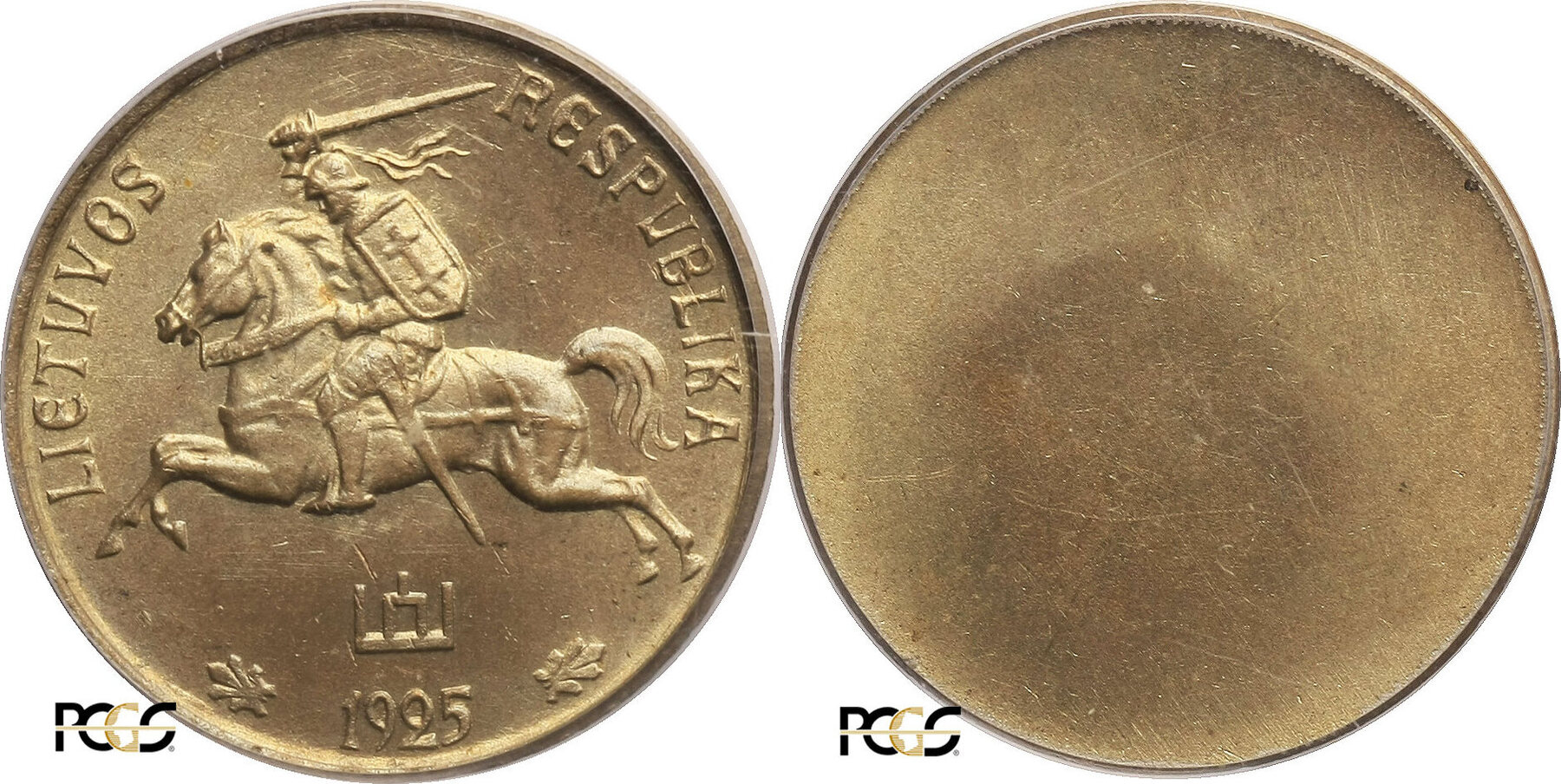Lithuania 1 Centas 1925 Specimen Uniface Obverse PCGS SP 64 | MA-Shops
