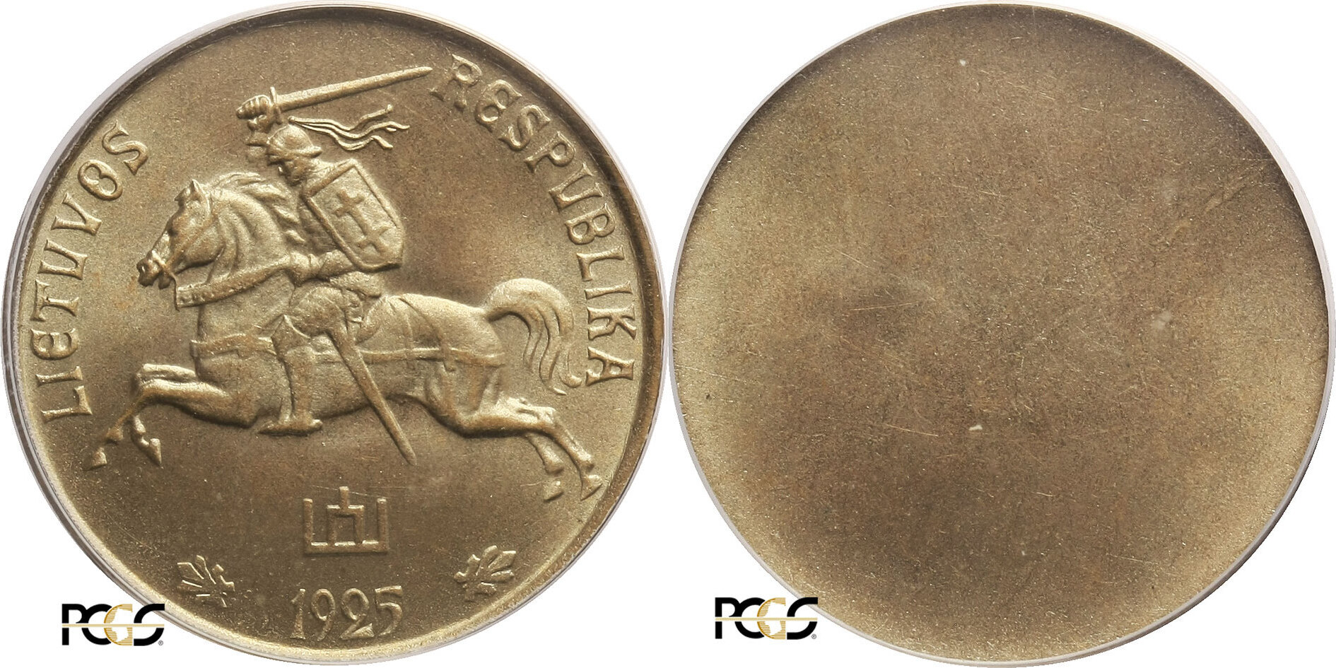 Lithuania 5 Centai 1925 Specimen Uniface Obverse PCGS SP 66 | MA-Shops