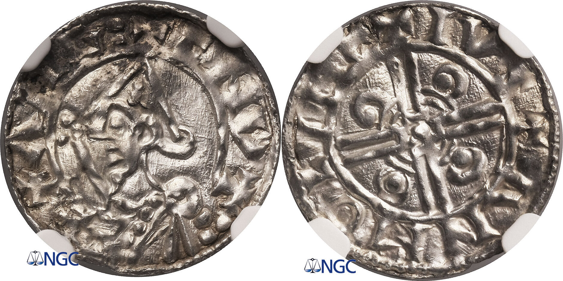 England / Anglo-Saxons Penny, Pointed Helmet type 1024-1030 AD Cnut / Lincoln mint / Iosteinn ...