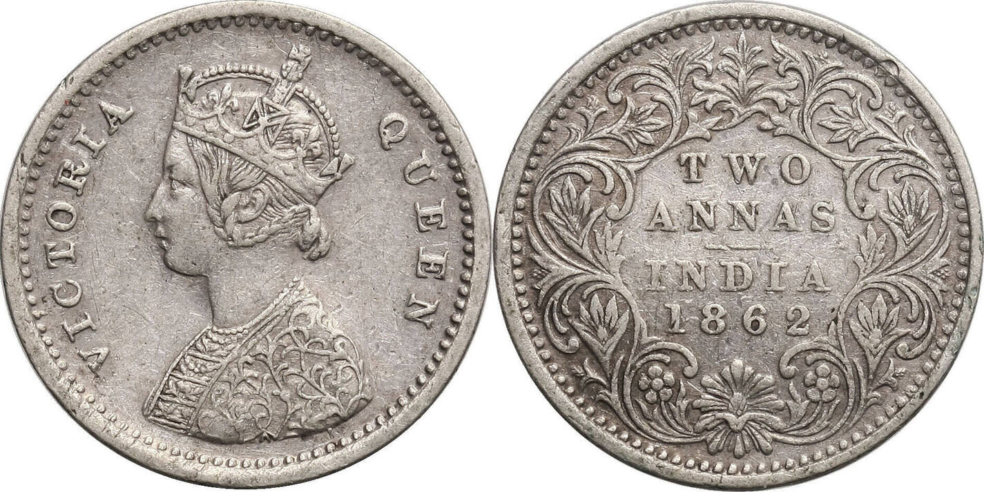 India British 2 Annas 1862 (c) Victoria VF | MA-Shops