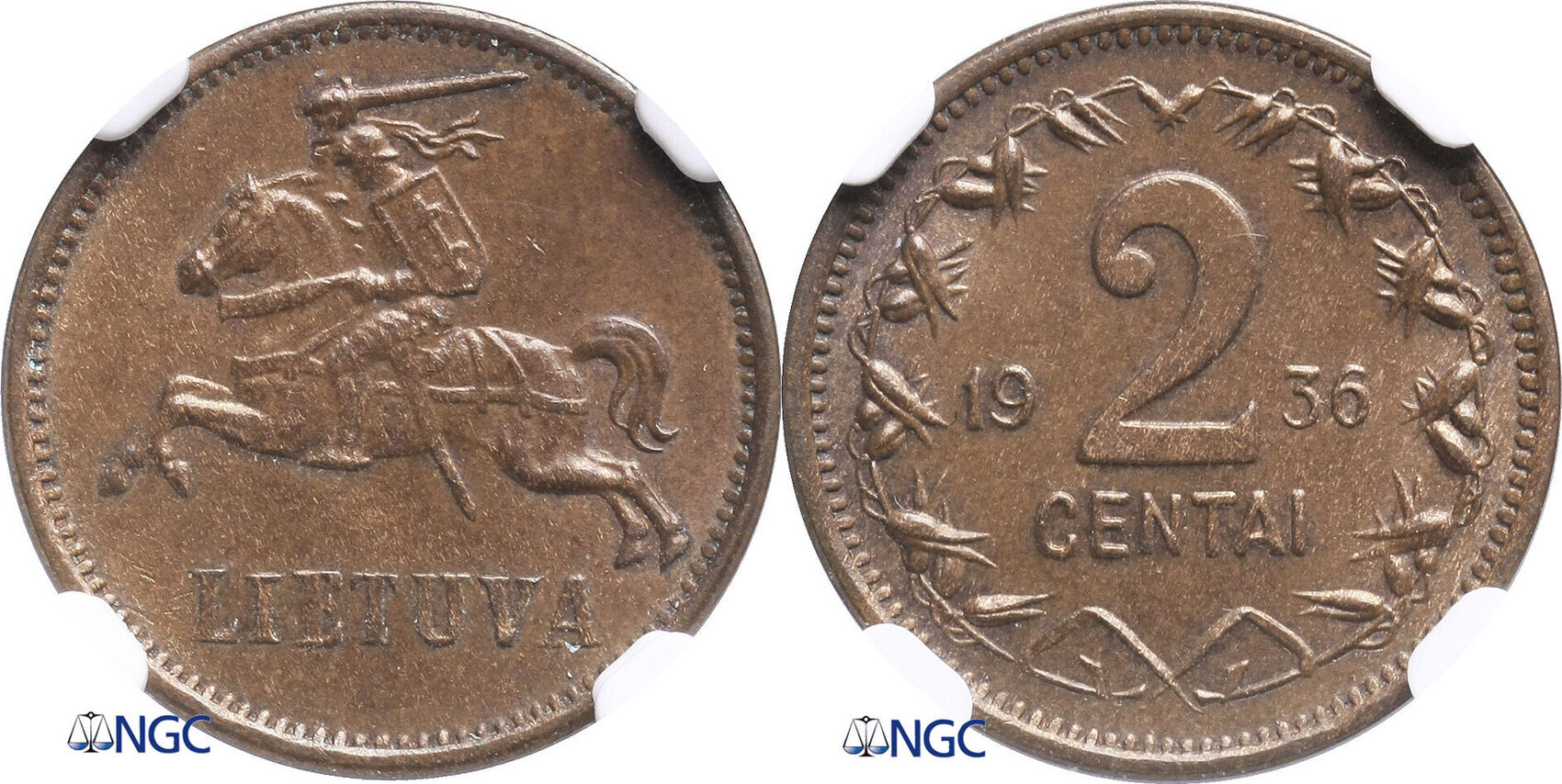 Lithuania 2 Centai 1936 NGC MS 65 BN | MA-Shops