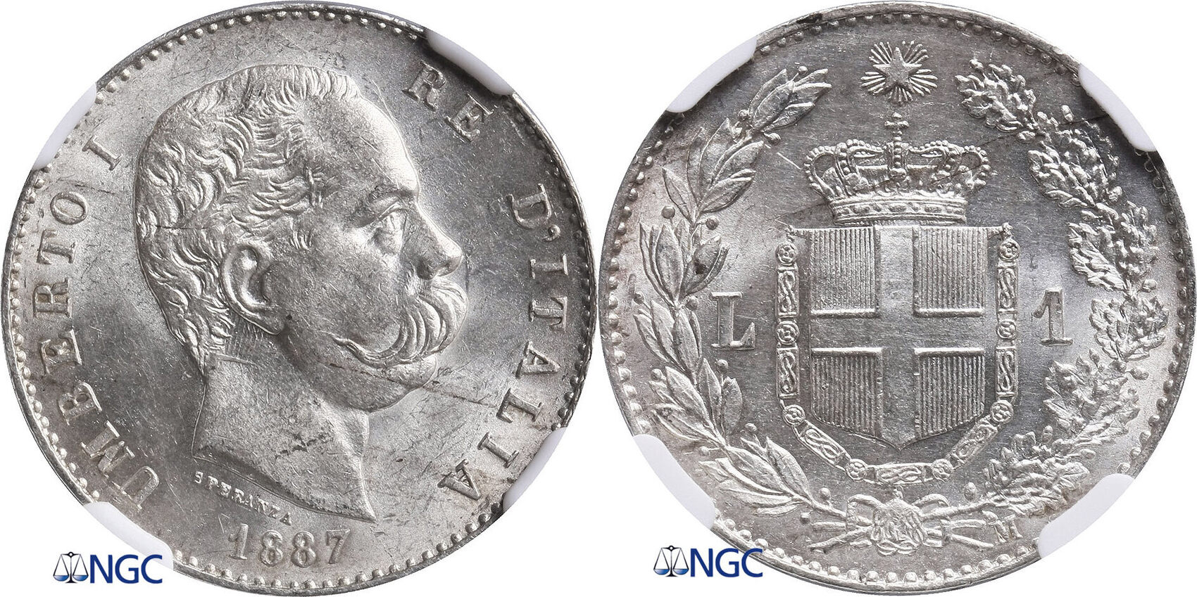 Italy Lira 1887 M Umberto I 1878-1900 NGC MS 62 | MA-Shops