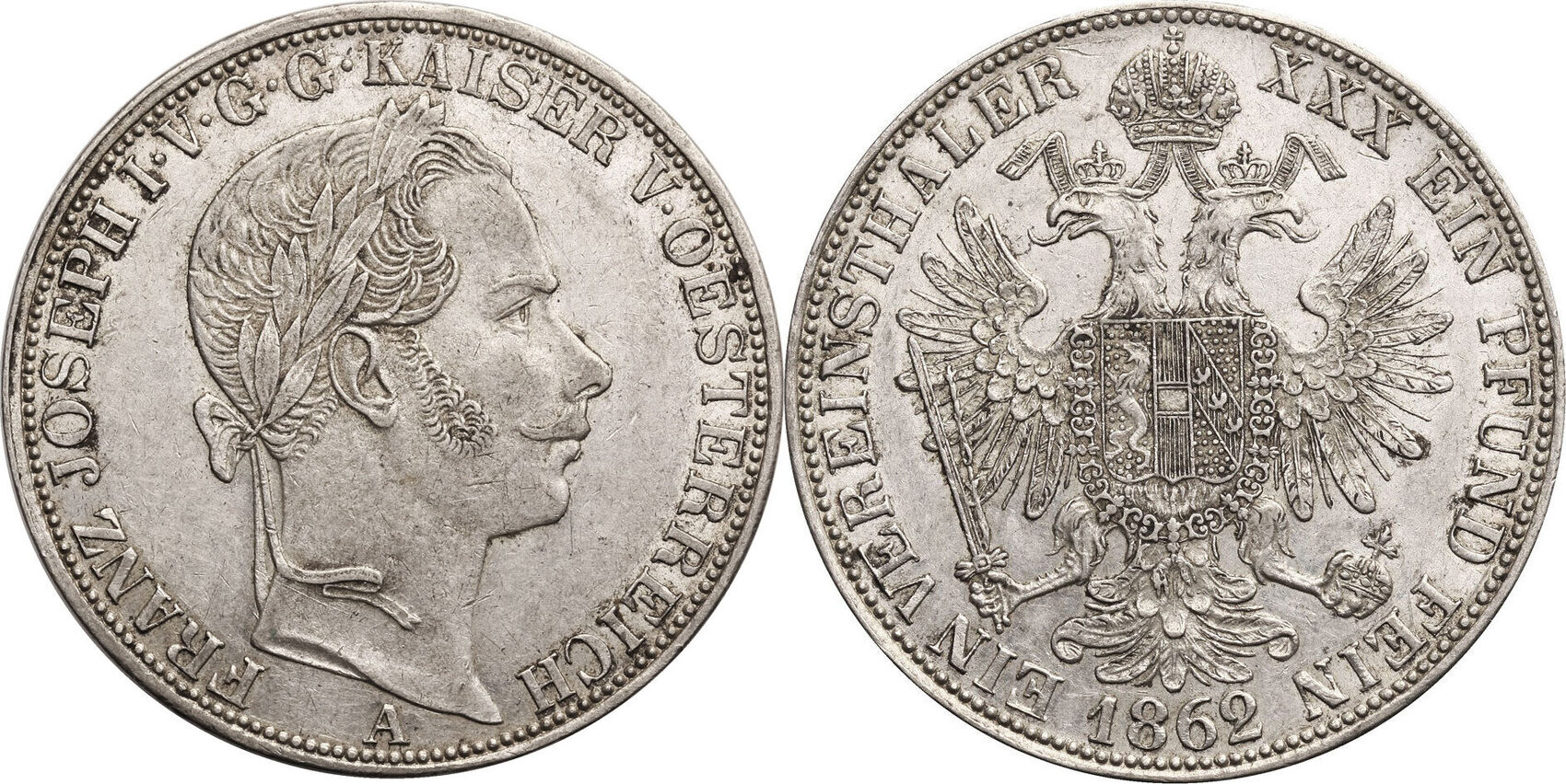 Austria Taler (Vereinstaler) 1862 A Franz Joseph I aXF | MA-Shops