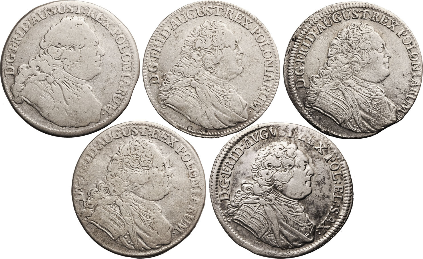Poland / Saxony / Sachsen Set 1/3 Taler 1752, 1753, 1754, 1755, 1 August III 1733-1763 Fine/VF ...