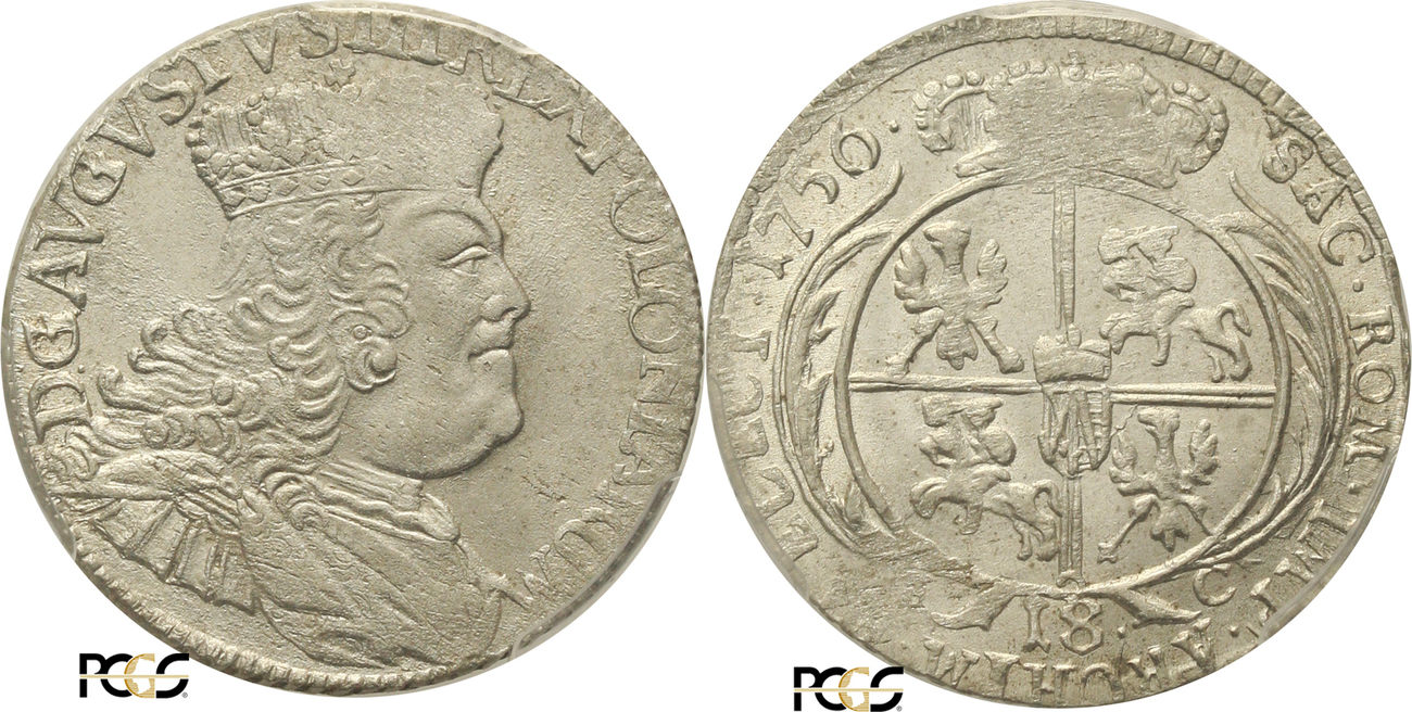 Polen Poland 18 Groschen 1756 EC, Leipzig. August III 1733-1763. PCGS ...