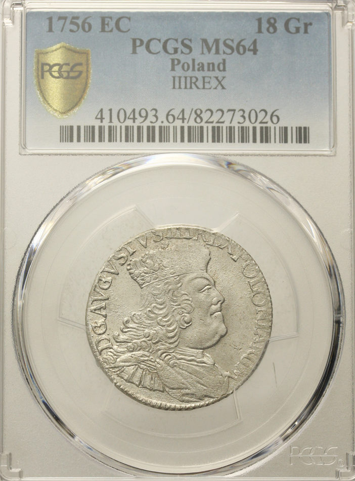 Polen Poland 18 Groschen 1756 EC, Leipzig. August III 1733-1763. PCGS ...
