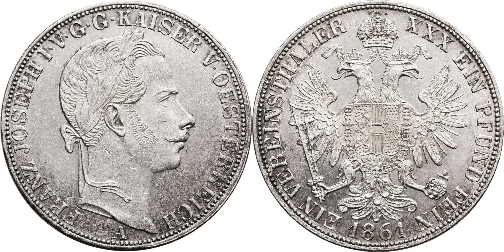 Austria Taler (Vereinstaler) 1861 A Franz Joseph I XF/aUNC | MA-Shops