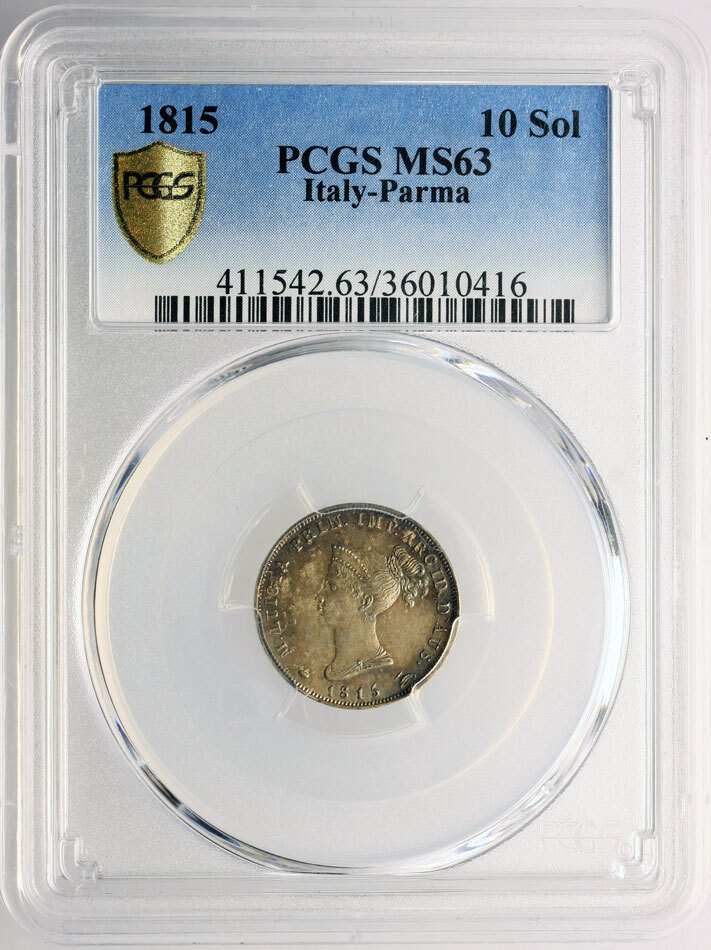 Italy, Parma 10 Soldi 1815 Maria Luigia PCGS MS 63 | MA-Shops
