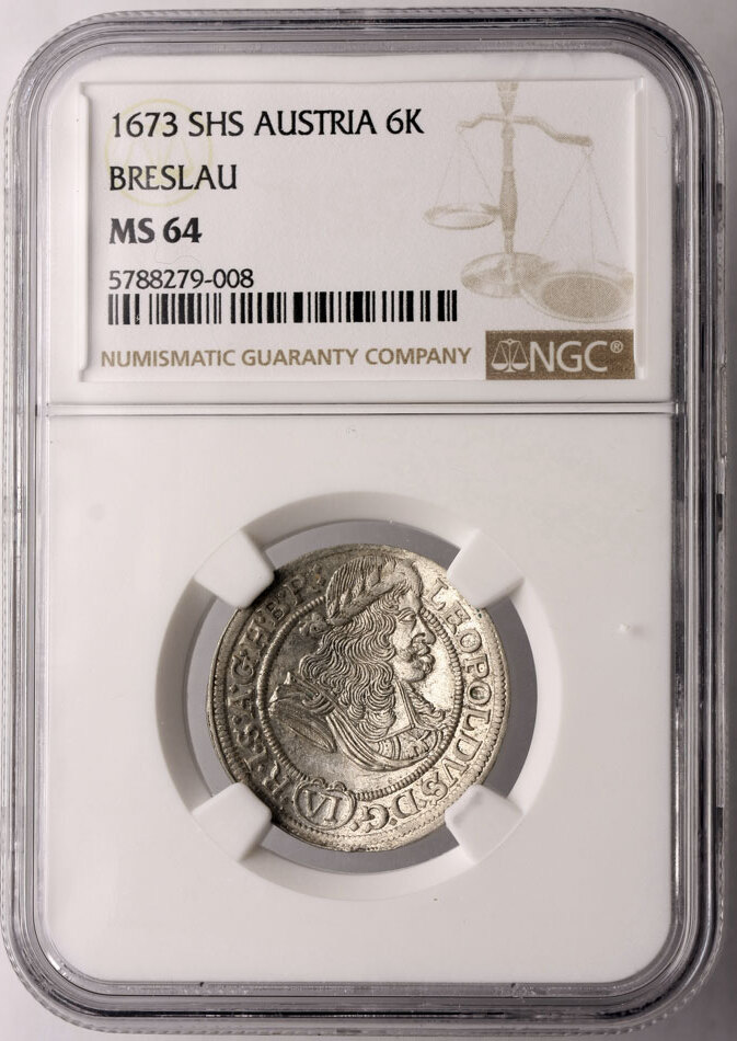 Austria / Silesia 6 Kreuzer 1673 SHS Breslau mint, Leopold I NGC MS 64 | MA-Shops
