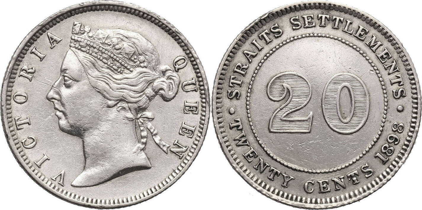 Malaya, Straits Settlements 20 Cents 1898 Queen Victoria VF | MA-Shops