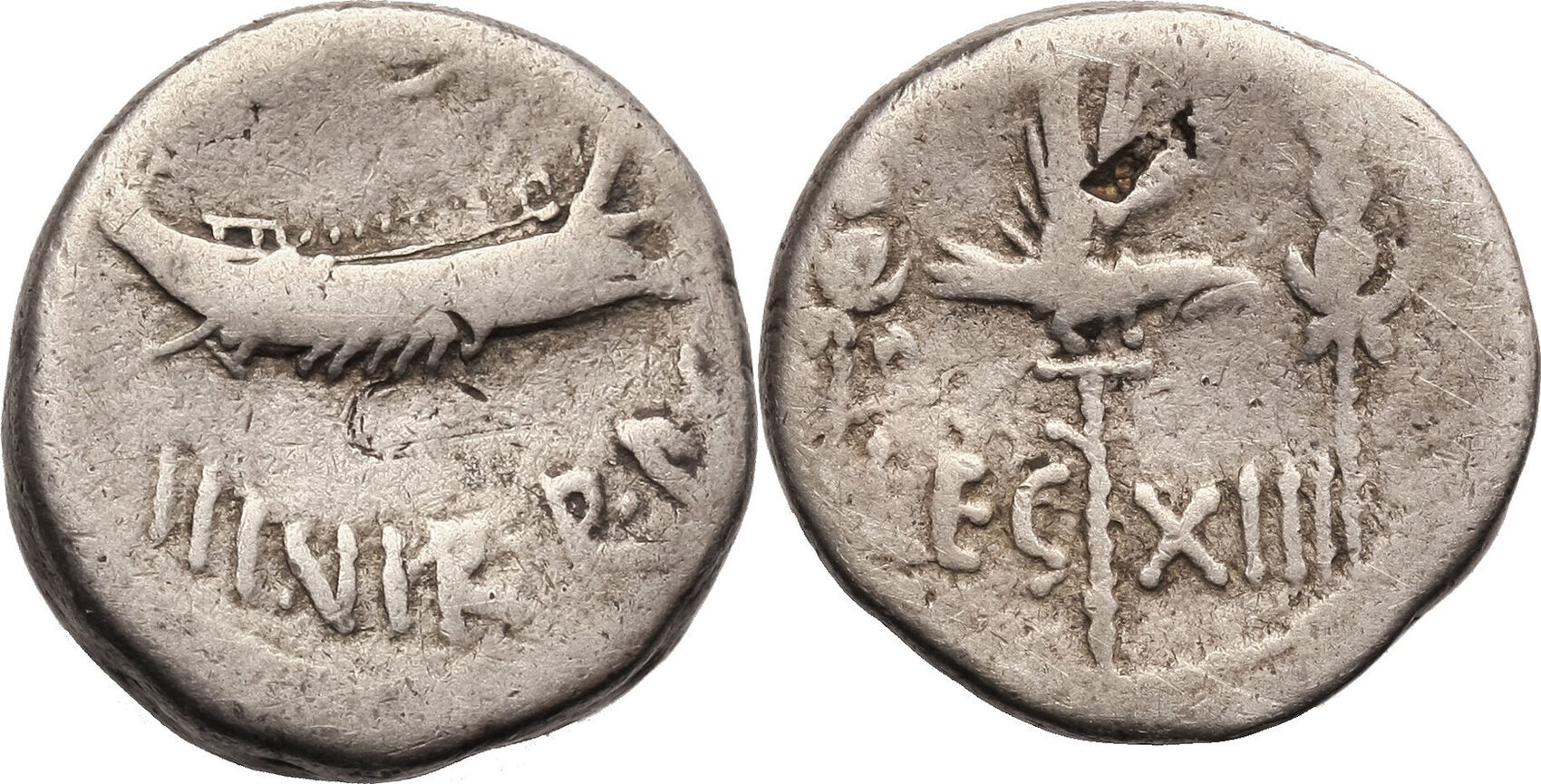 The Roman Republic AR Denarius 32-31 BC Mark Antony / LEG XIII Fine+ ...