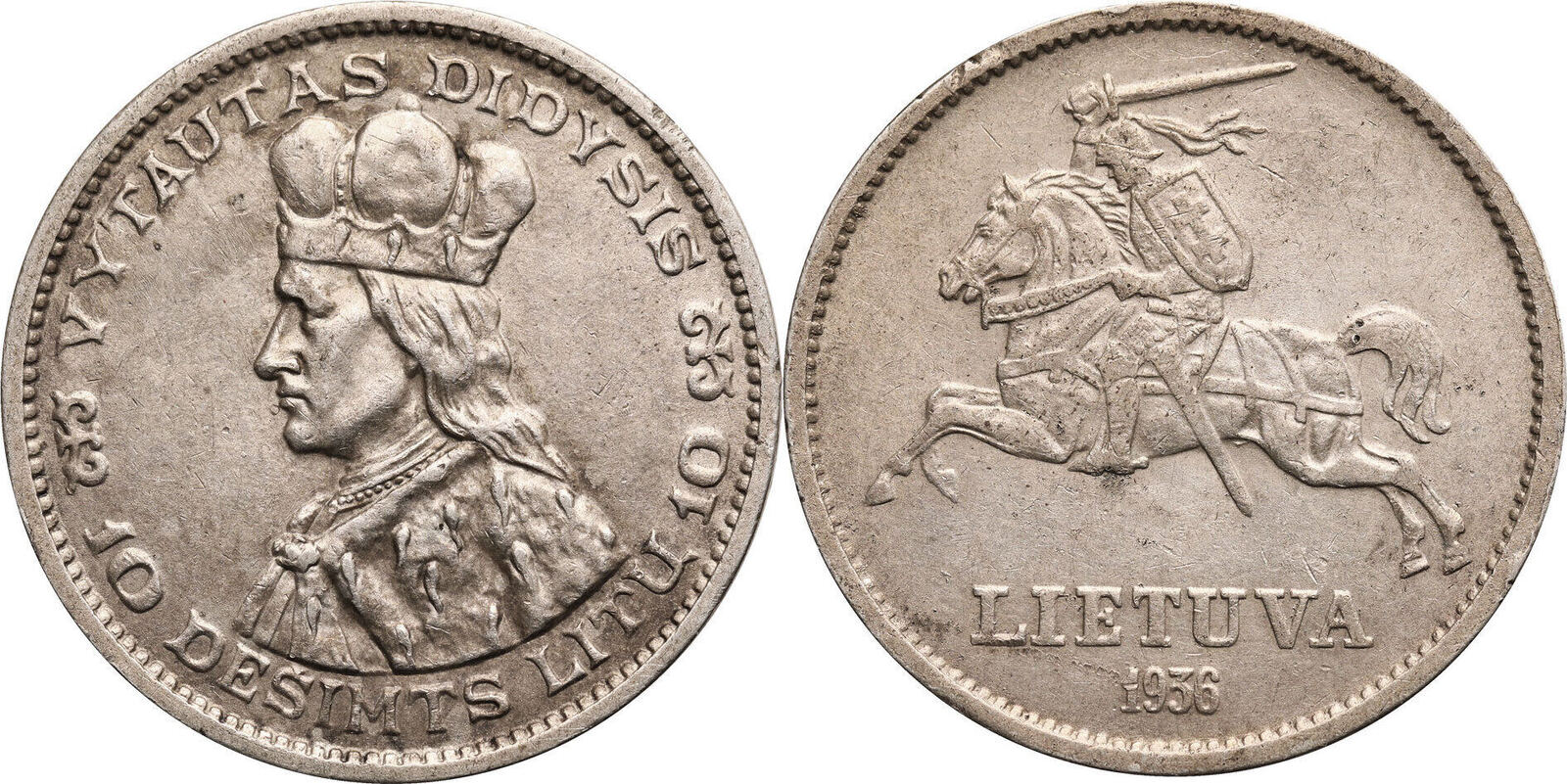 Lithuania, First Republic 1918-1940 10 Litu 1936 Vytautas aXF | MA-Shops