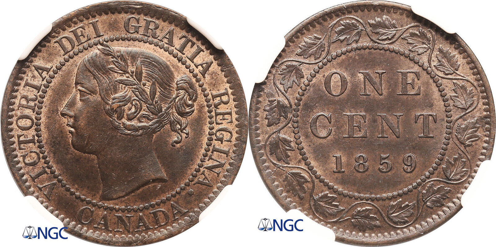 Canada 1 Cent 1859 narrow 9 NGC AU 58 BN | MA-Shops