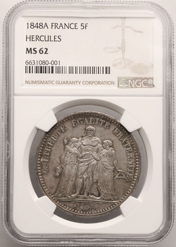 France, Second Republic 5 Francs 1848 A Hercules NGC MS 62 | MA-Shops