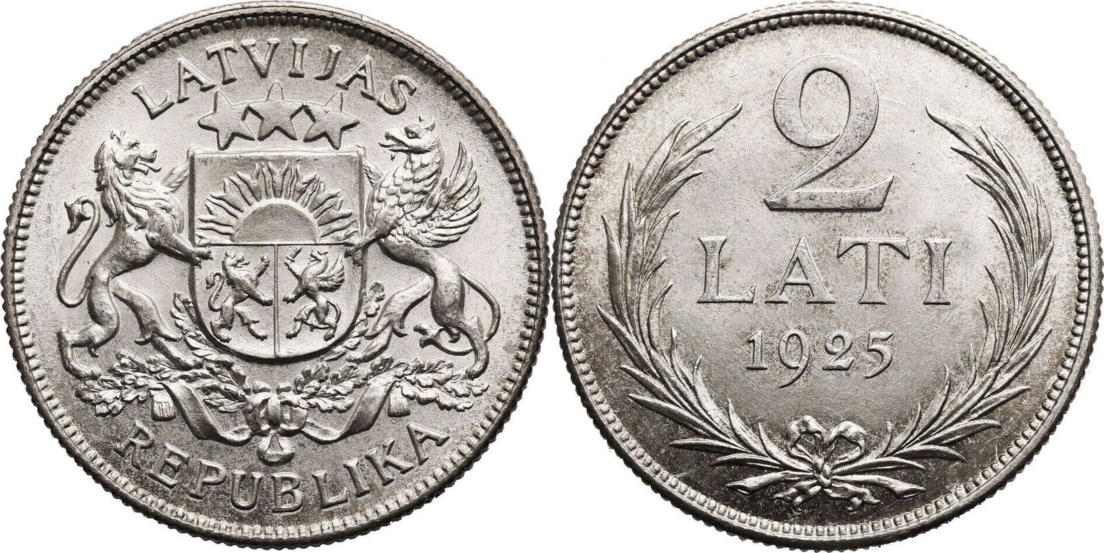 Latvia, First Republic 1918-1938 2 Lati 1925 UNC | MA-Shops
