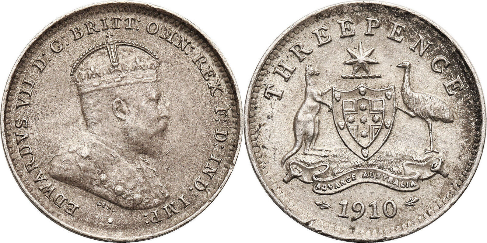 Australia 3 Pence (Threepence) 1910 (L) Edward VII aUNC | MA-Shops