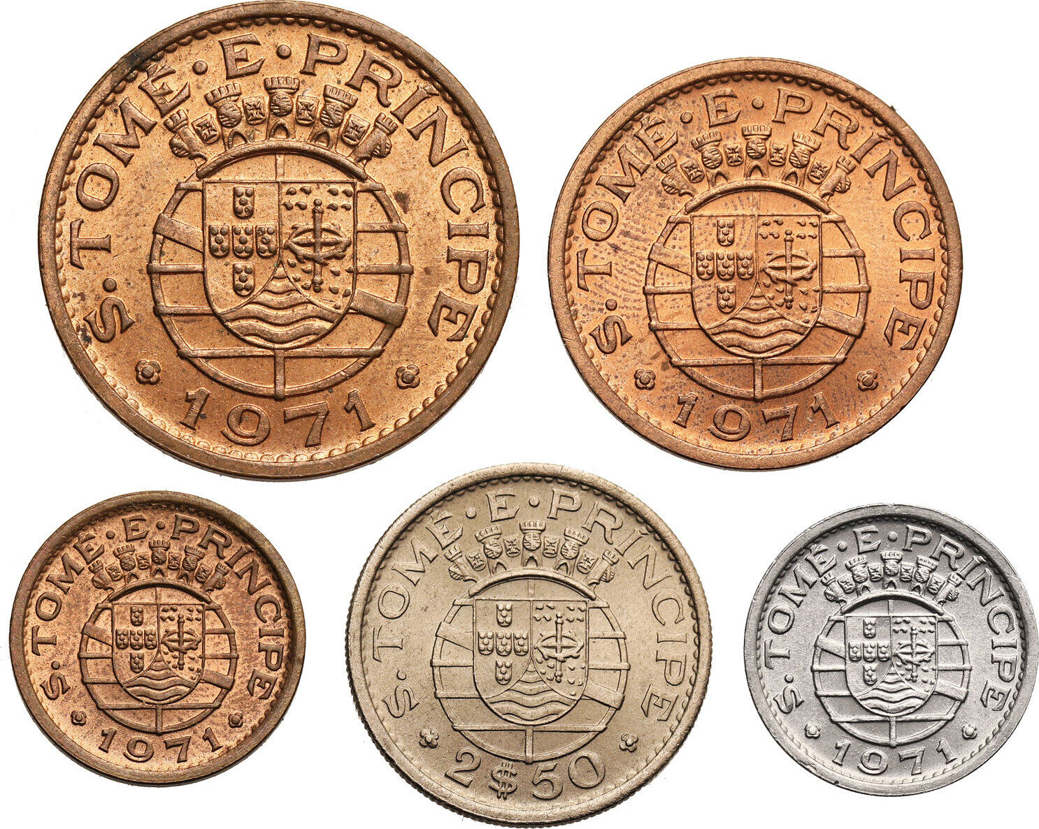 Saint Thomas and Prince Island Set 10, 20, 50 Centavos, 1, 2,5 Escudos ...