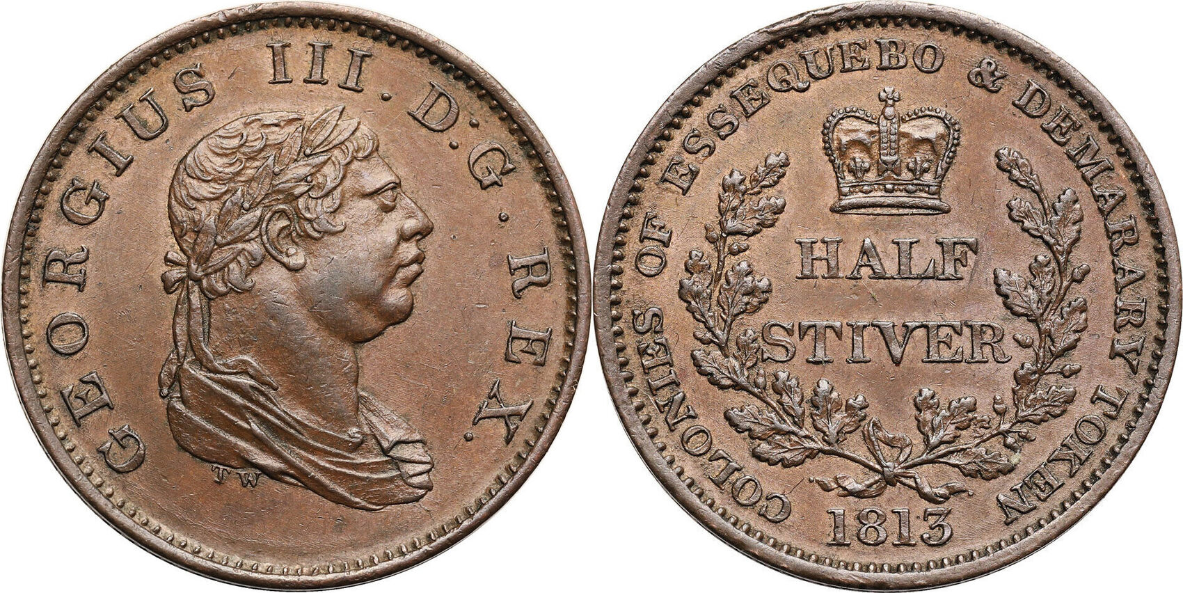 Essequibo & Demerary 1/2 Stiver 1813 George III XF | MA-Shops