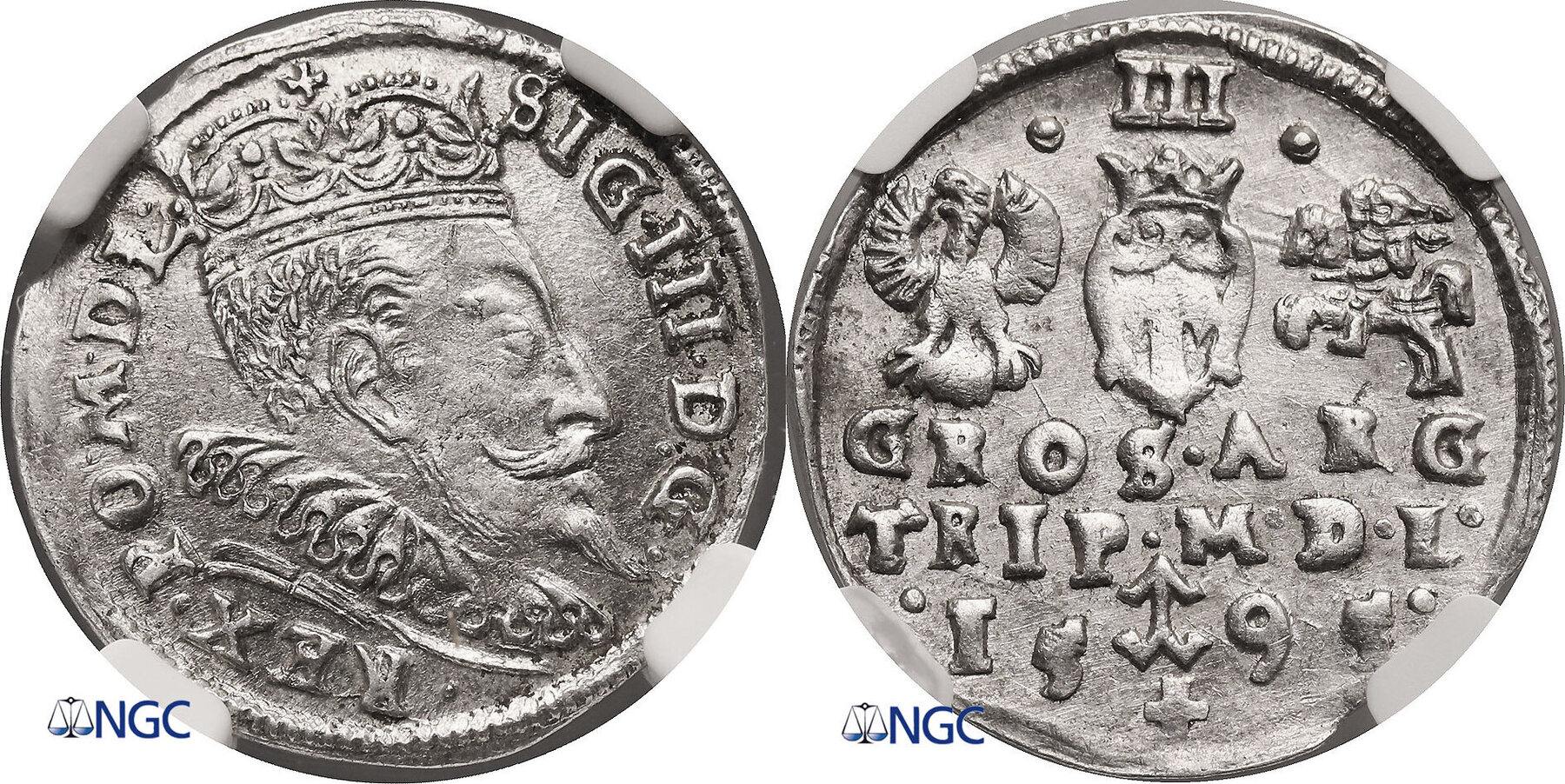 Poland / Lithuania Trojak (3 Groschen) 1595 Zygmunt III Waza / arms ...