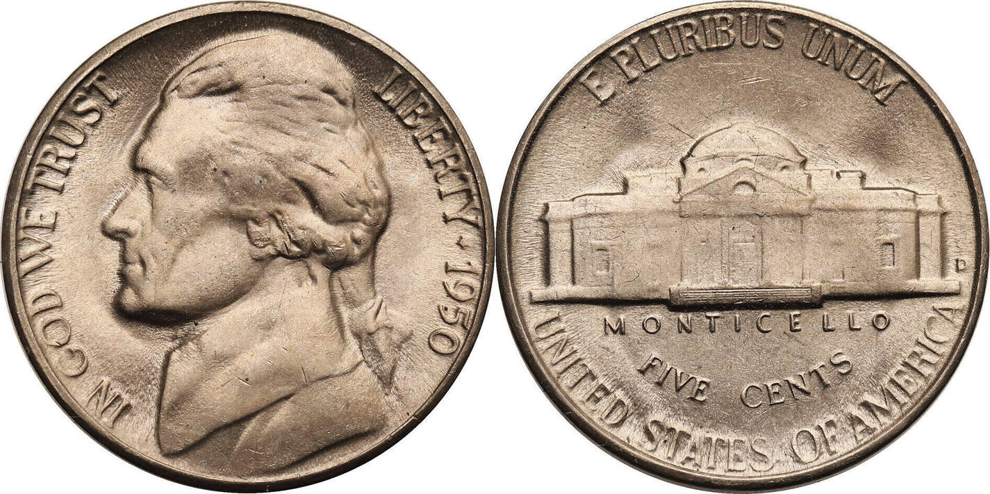 USA 5 Cents (Jefferson Nickel) 1950 D Denver UNC | MA-Shops