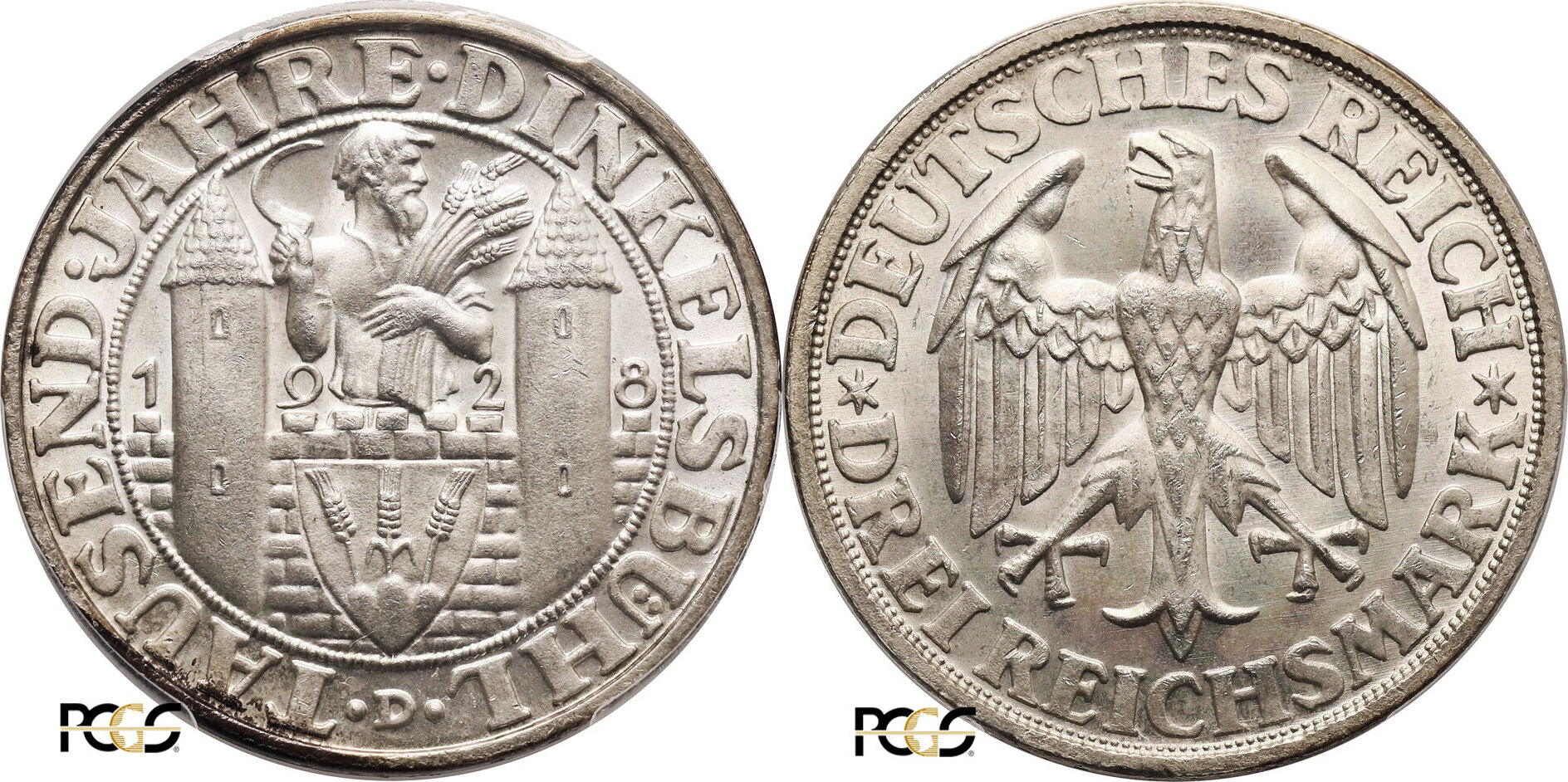 Weimar Republic 3 Reichsmarks 1928 D Dinkelsbuhl PCGS MS 66 | MA-Shops