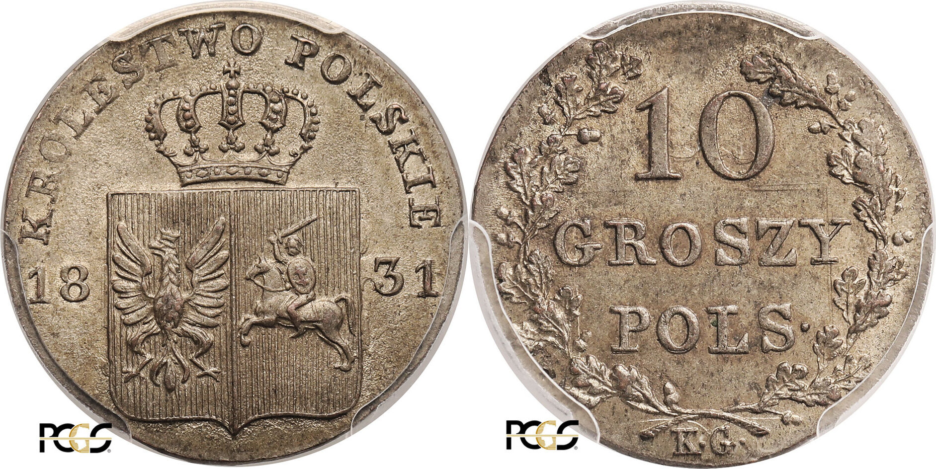 Poland. Revolution 1830-1831 10 Groszy 1831 Eagle's legs bent PCGS MS ...