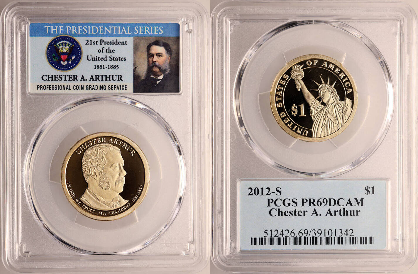 USA 1 Dollar 2012 S 21st President Chester A. Arthur PCGS PR 69 DCAM ...