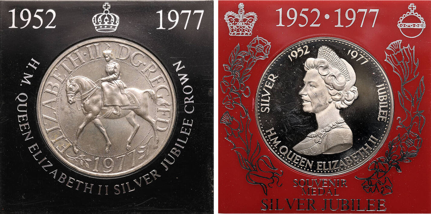 Great Britain Set Medal & Crown Silver Jubilee 1977 Commemorative aUNC ...